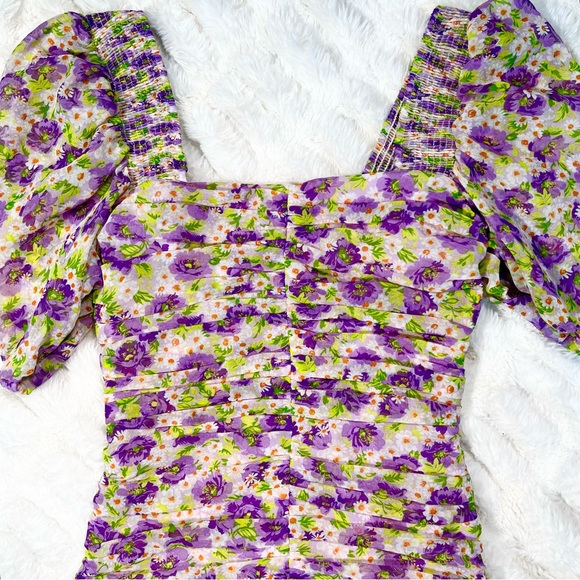 Zara | Dresses | Last Chance Zara Purple And Green Floral Ruched Puff ...